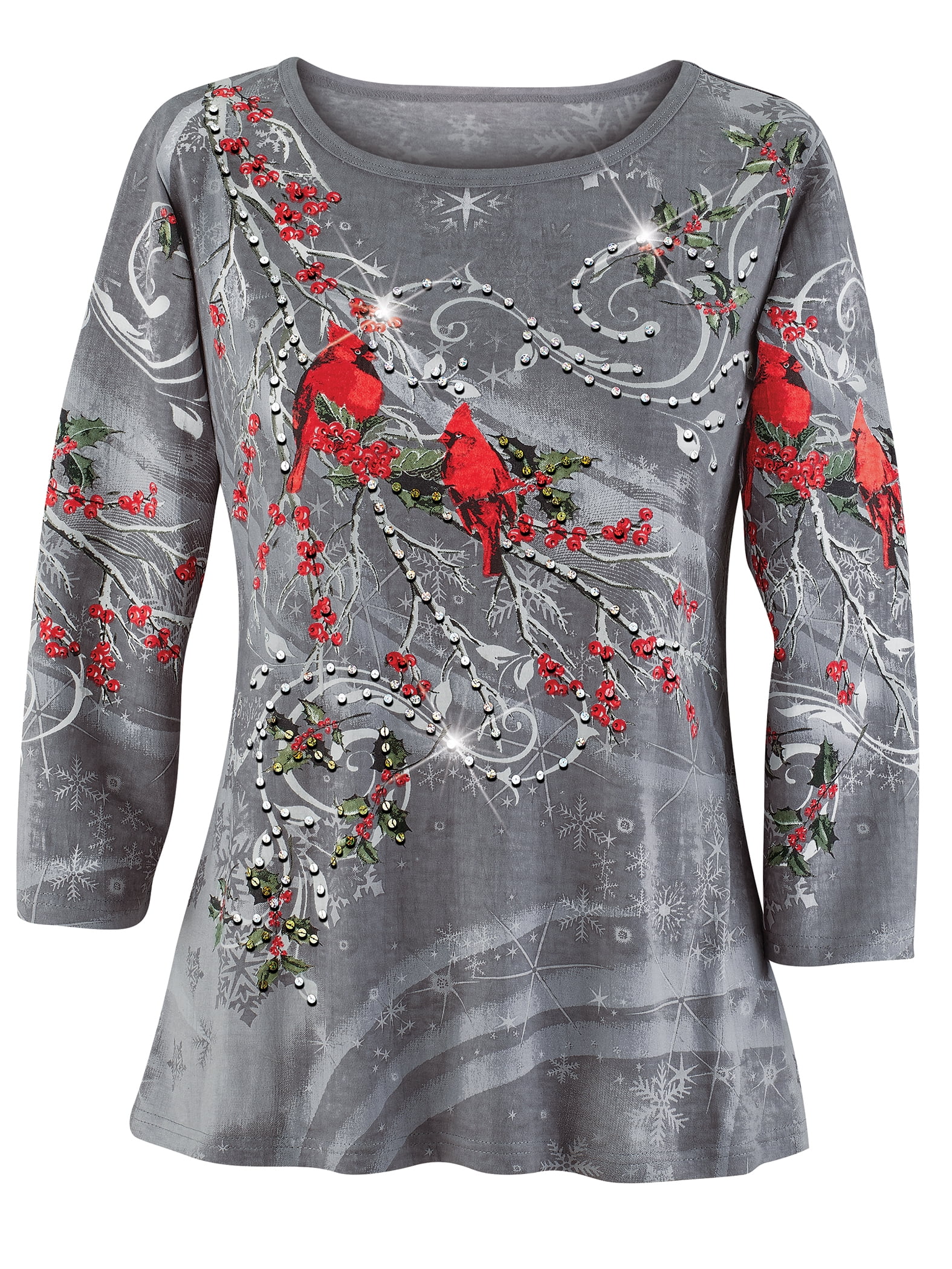 Collections Etc Winter Berry Red Birds Sequin Holiday Top - Walmart.com