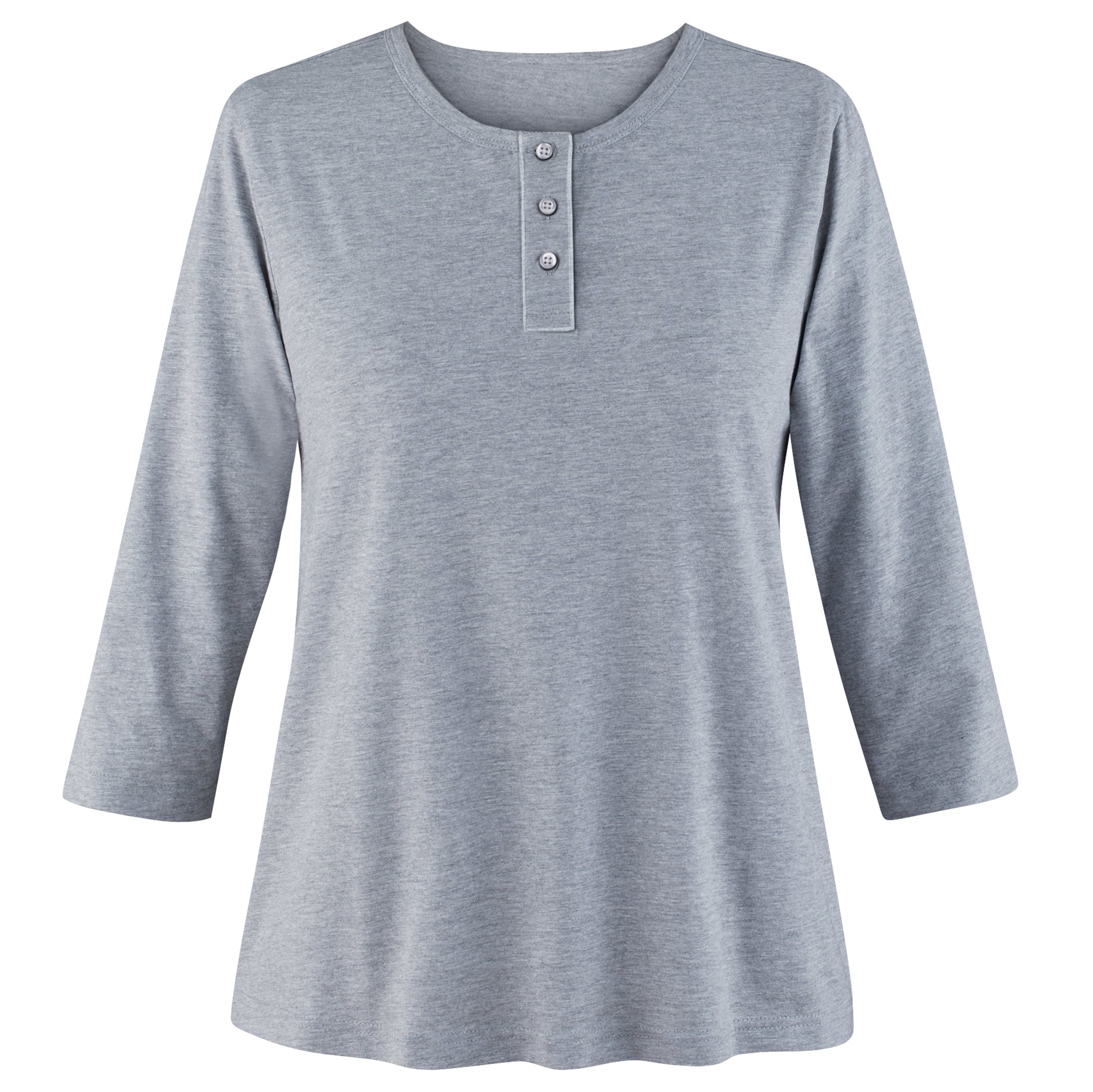 Collections Etc Women's 3/4 Sleeve Scoop Neckline Knit Henley Top ...