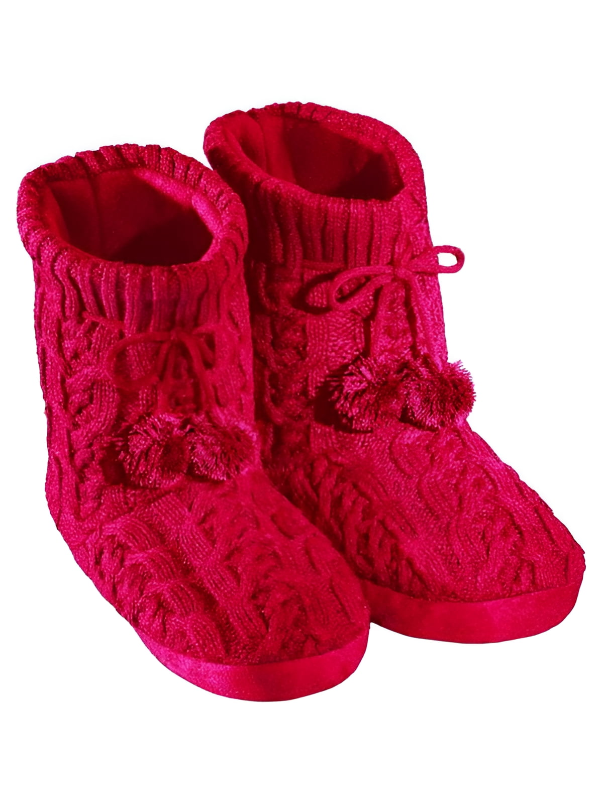 Collections Etc Women's Cable Knit Bootie Slippers Womens Red Medium ...