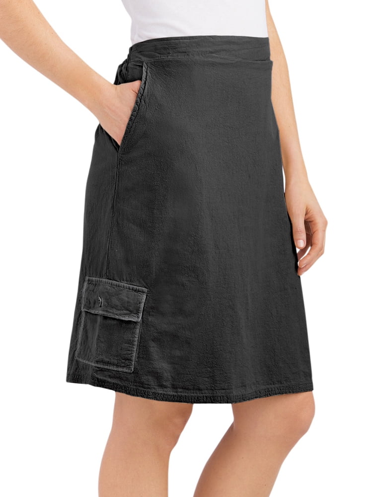 Collections Etc Women's Cargo Skort with Elasticized Waist Black Small ...