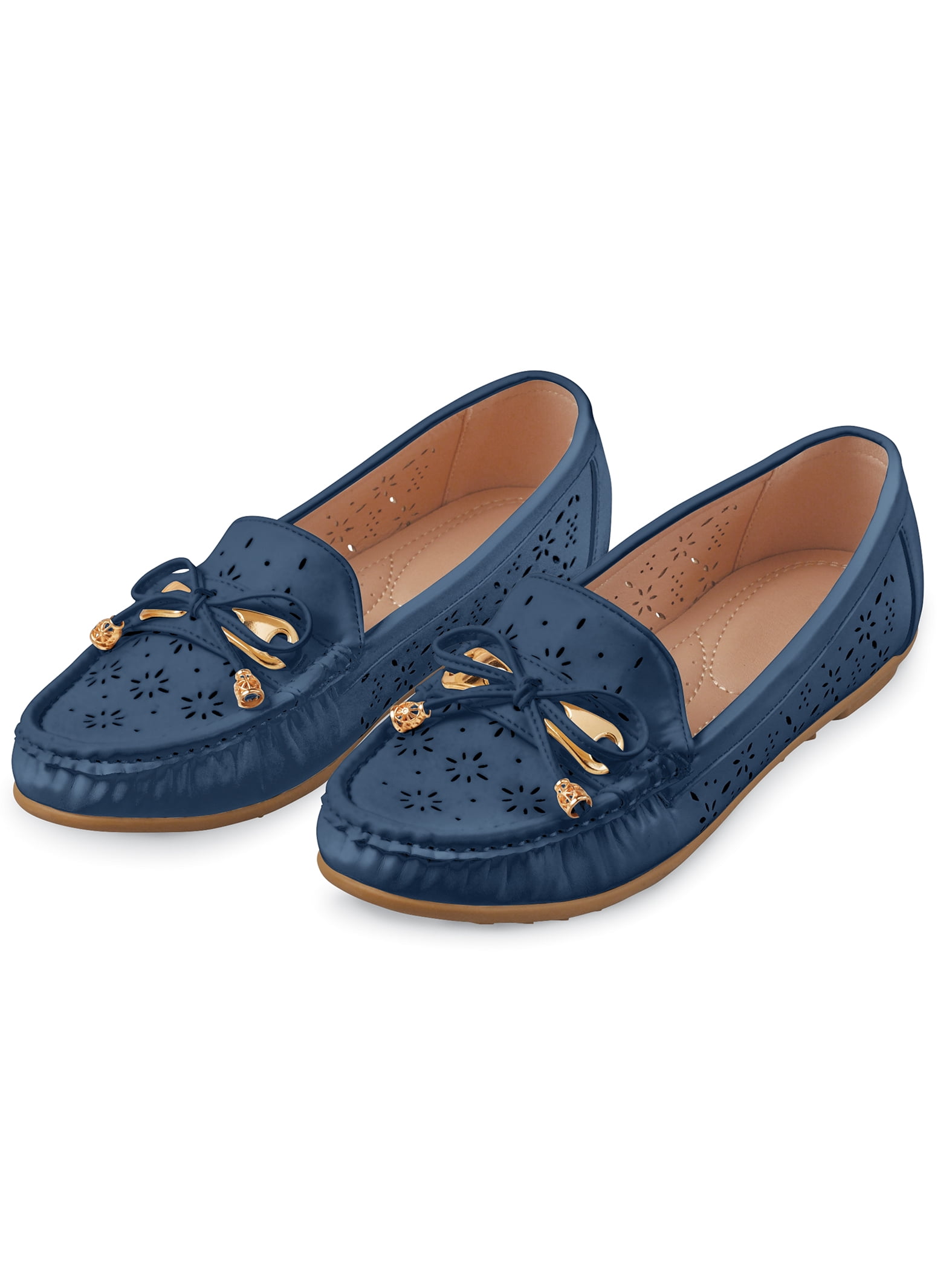 Collections Etc Women's Decorative Laser Cut with Bow Trim Moccasin ...