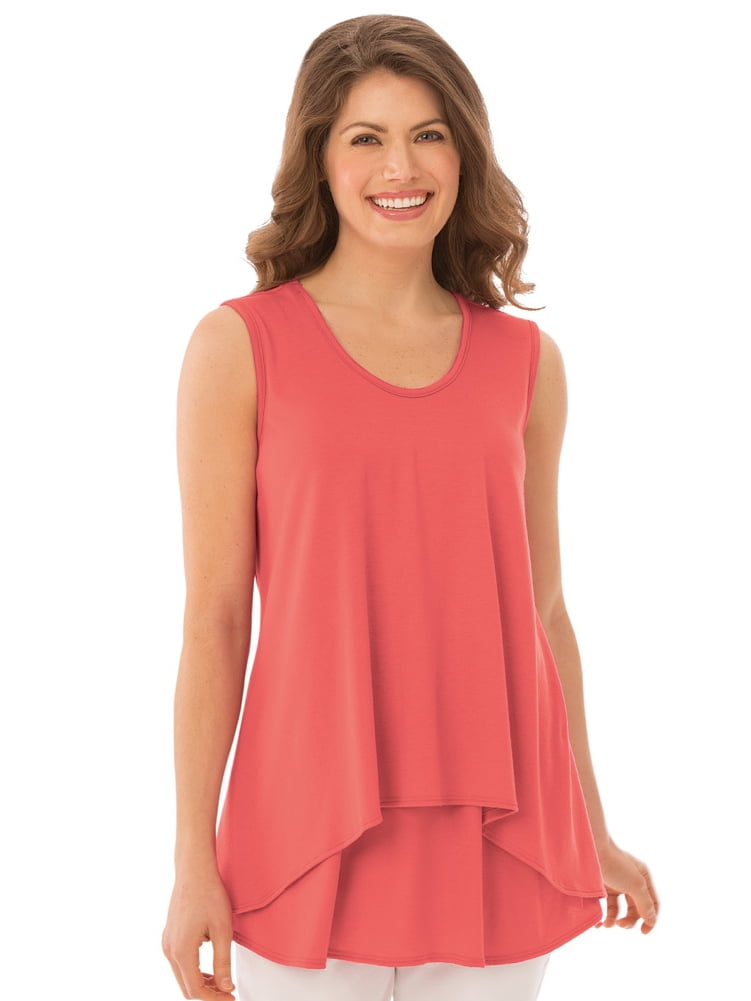 Collections Etc Women's Double Tier Layered Sleeveless Tank Top, Figure ...