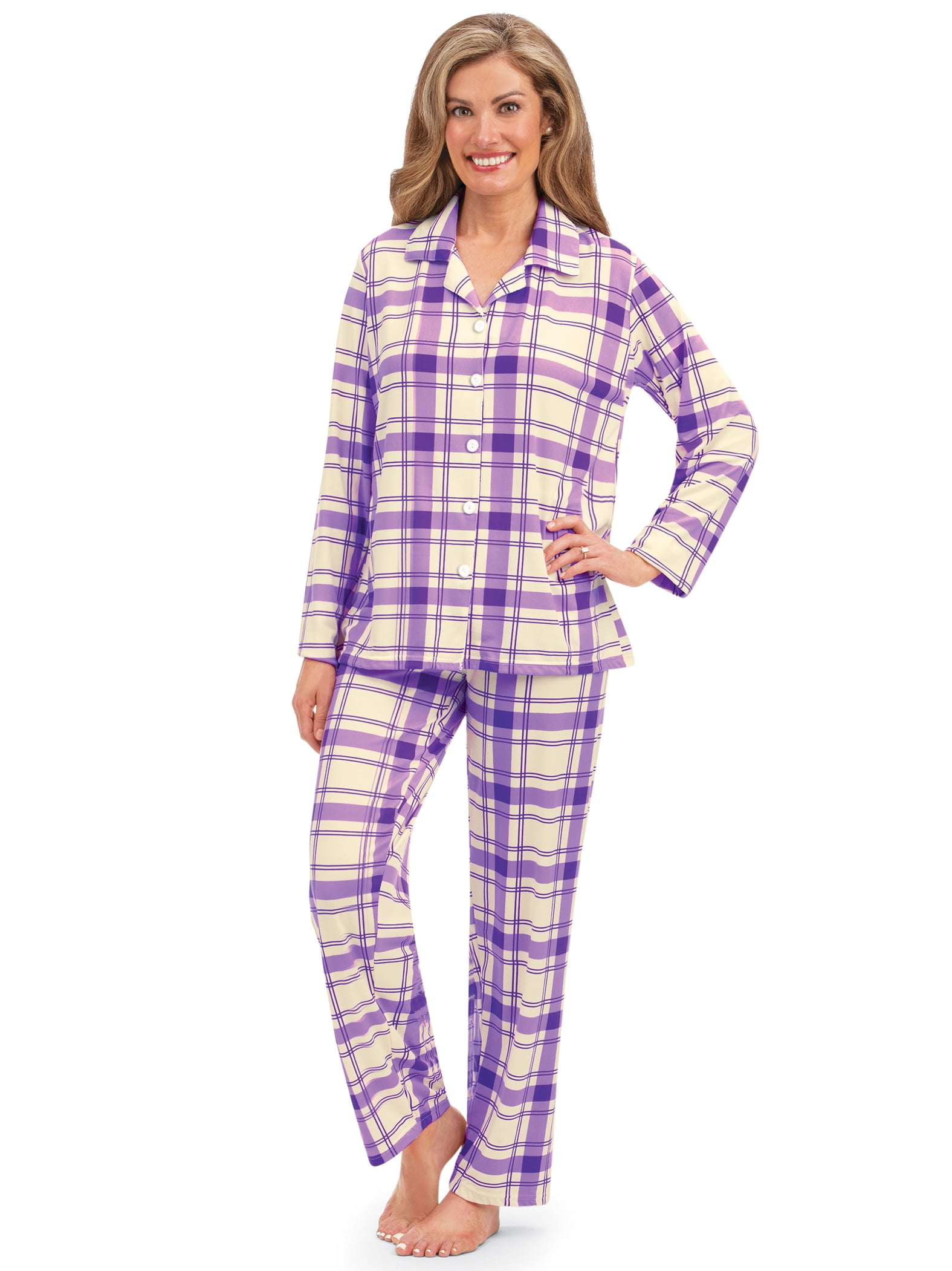 Collections Etc Women's Feminine Plaid Soft 2-Piece Knit Pajama Set ...