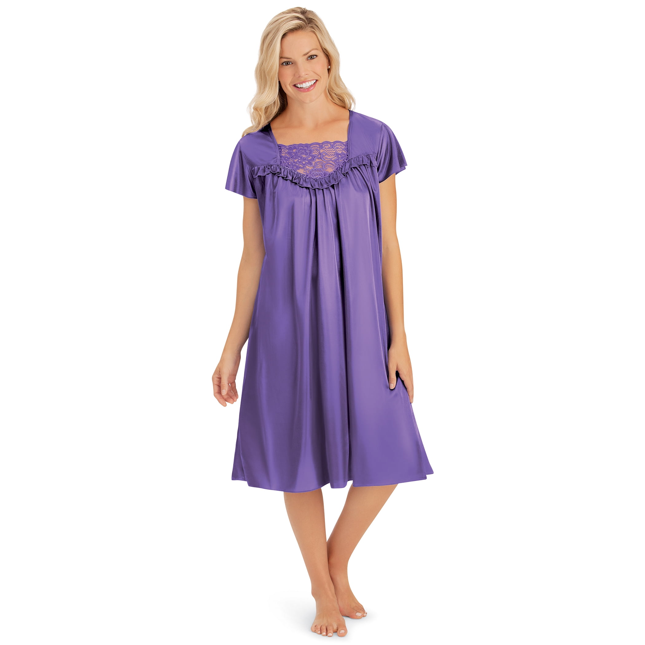 Collections Etc Women's Lace Inset Tricot Nightgown Purple Medium ...
