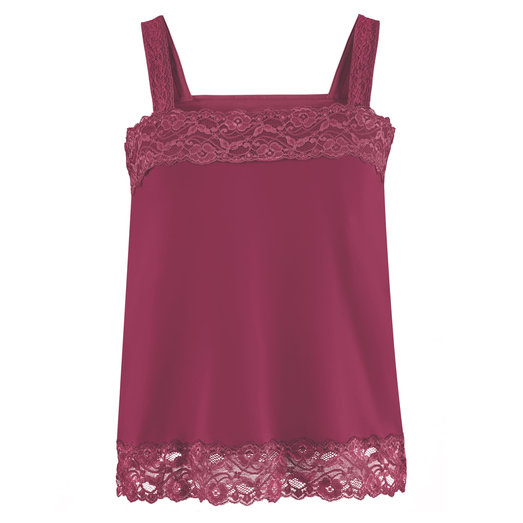 Collections Etc Womens Lace Trim Camisole Tank Top With Square Neckline Burgundy Medium