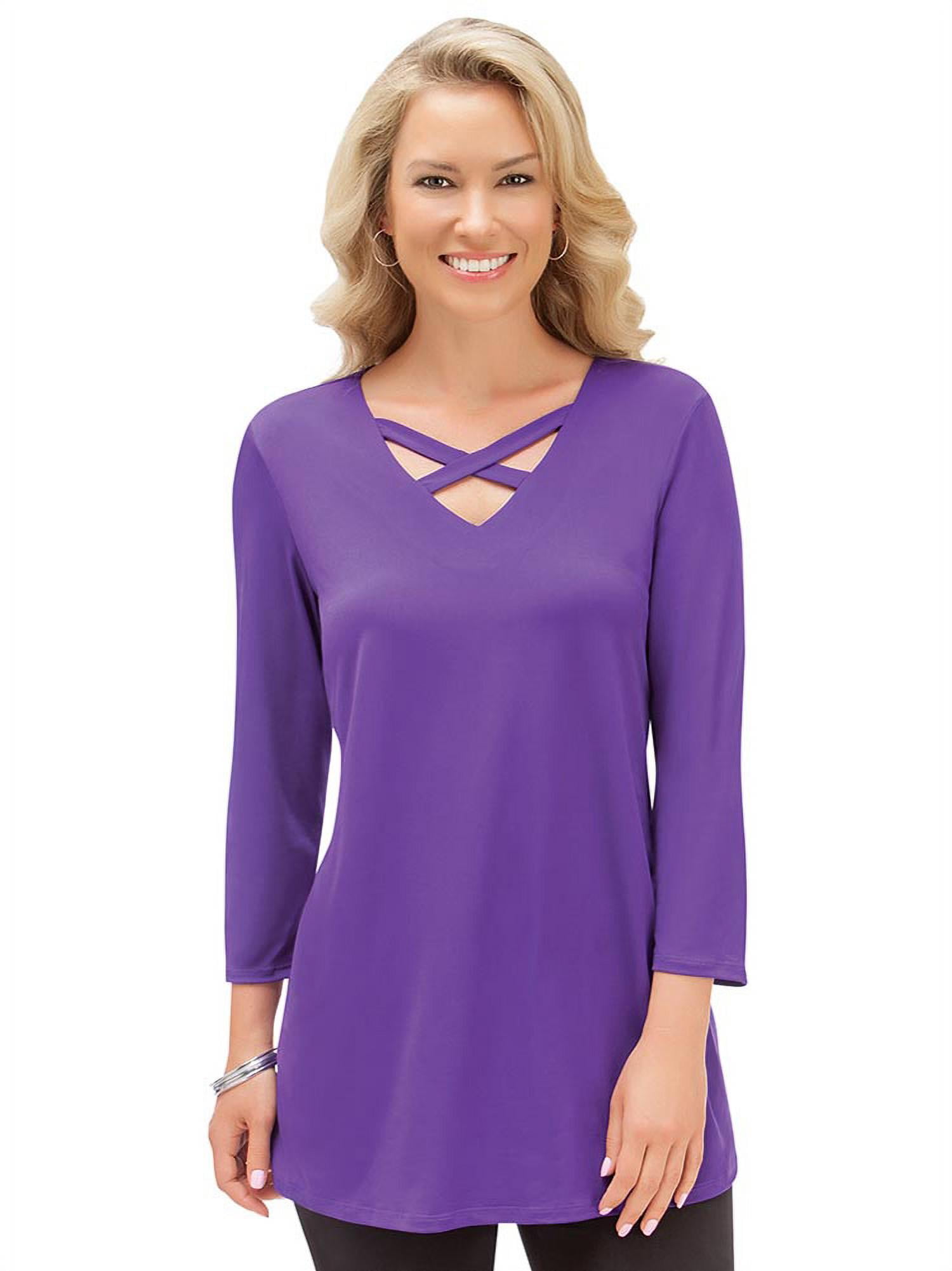 Collections Etc Women's Lattice V-Neck 3/4 Sleeve Long Tunic Top, Made ...
