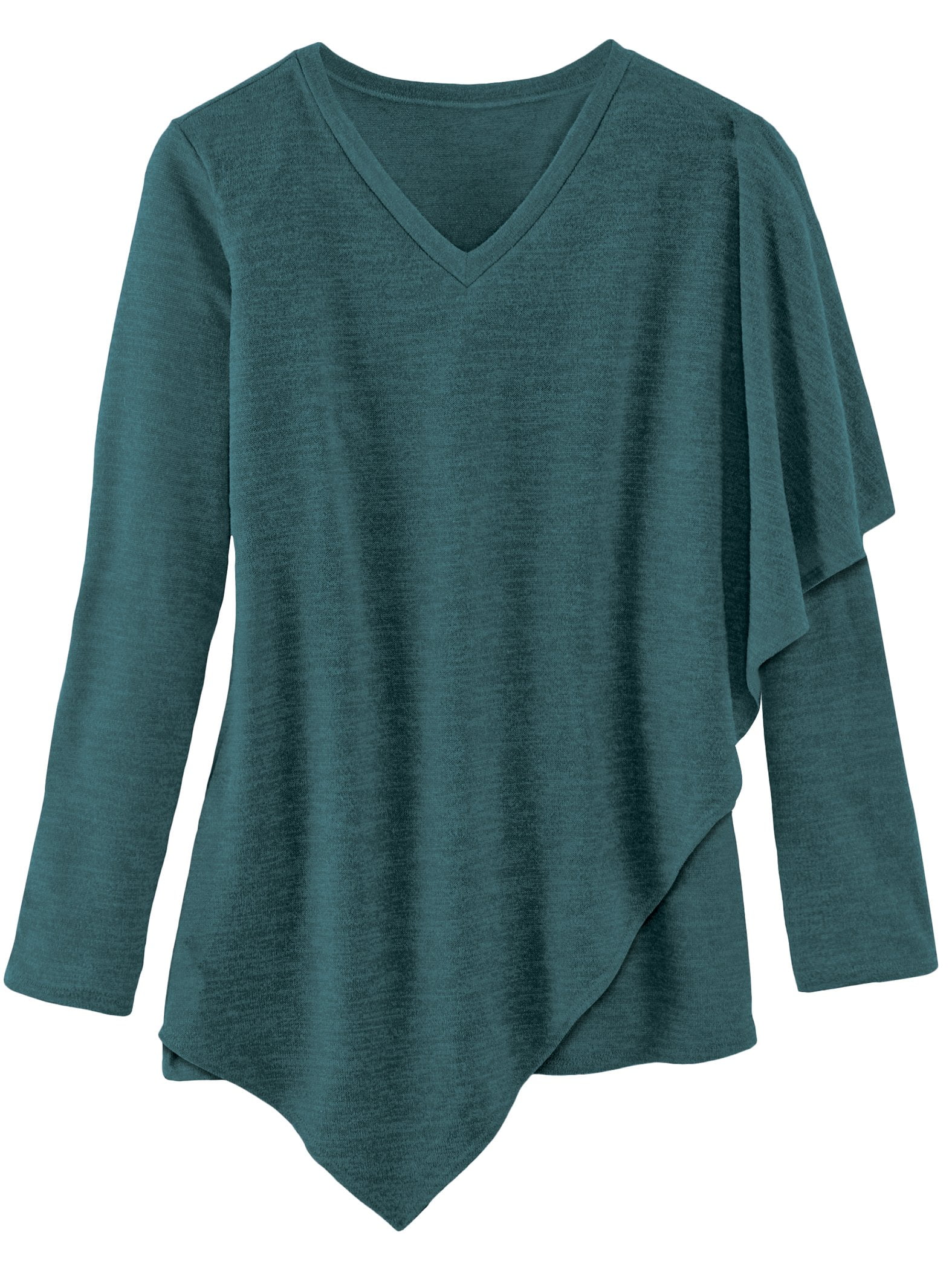 Collections Etc Women's Long Sleeve Asymmetrical Draped V-Neck Tunic ...