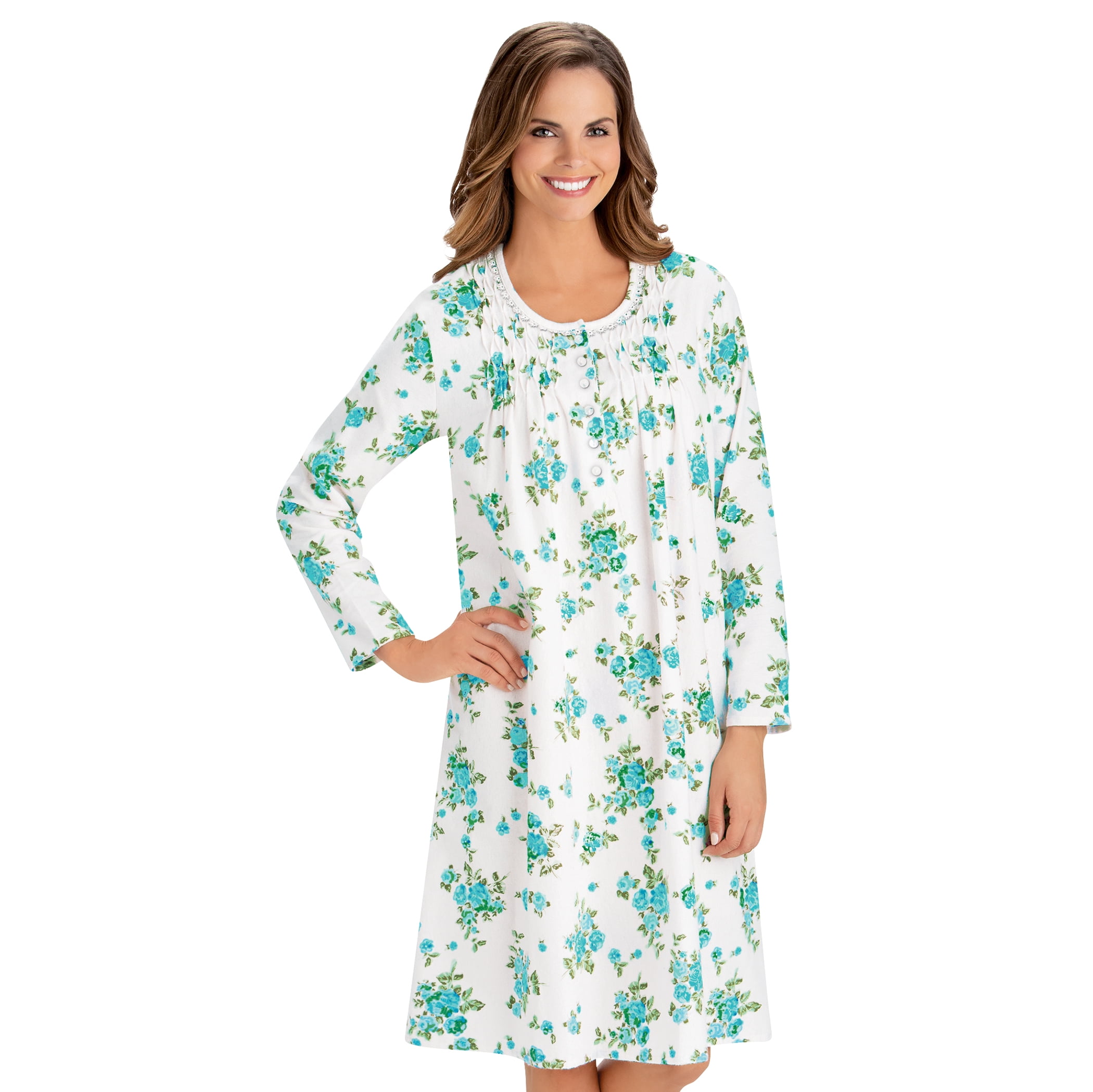Collections Etc Women's Long Sleeve Floral Flannel Nightgown with Scoop ...