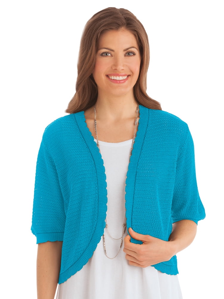 Collections Etc Women's Open-Front Stitched Short Sleeve Shrug ...