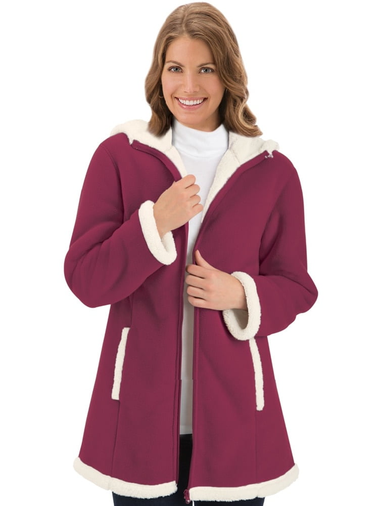 Collections Etc Women's Polar Fleece Sherpa Lined Zip Up Coat Black ...