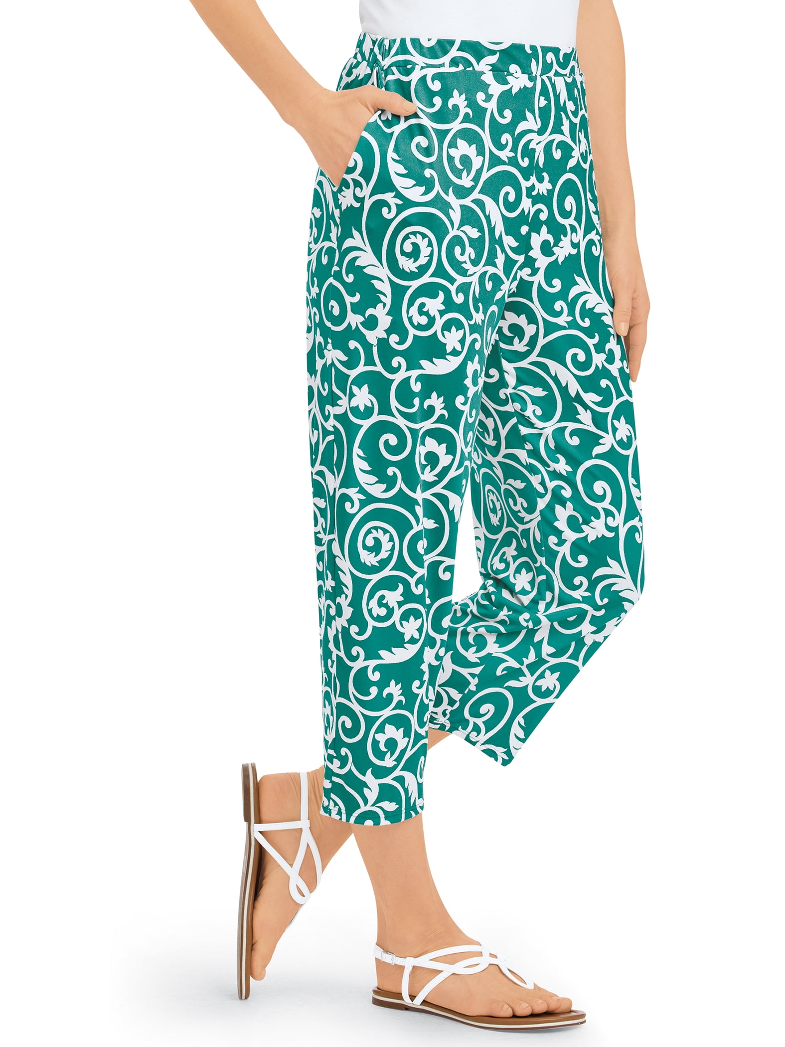Collections Etc Women's Scroll Printed Pocketed Elasticized Waist ...