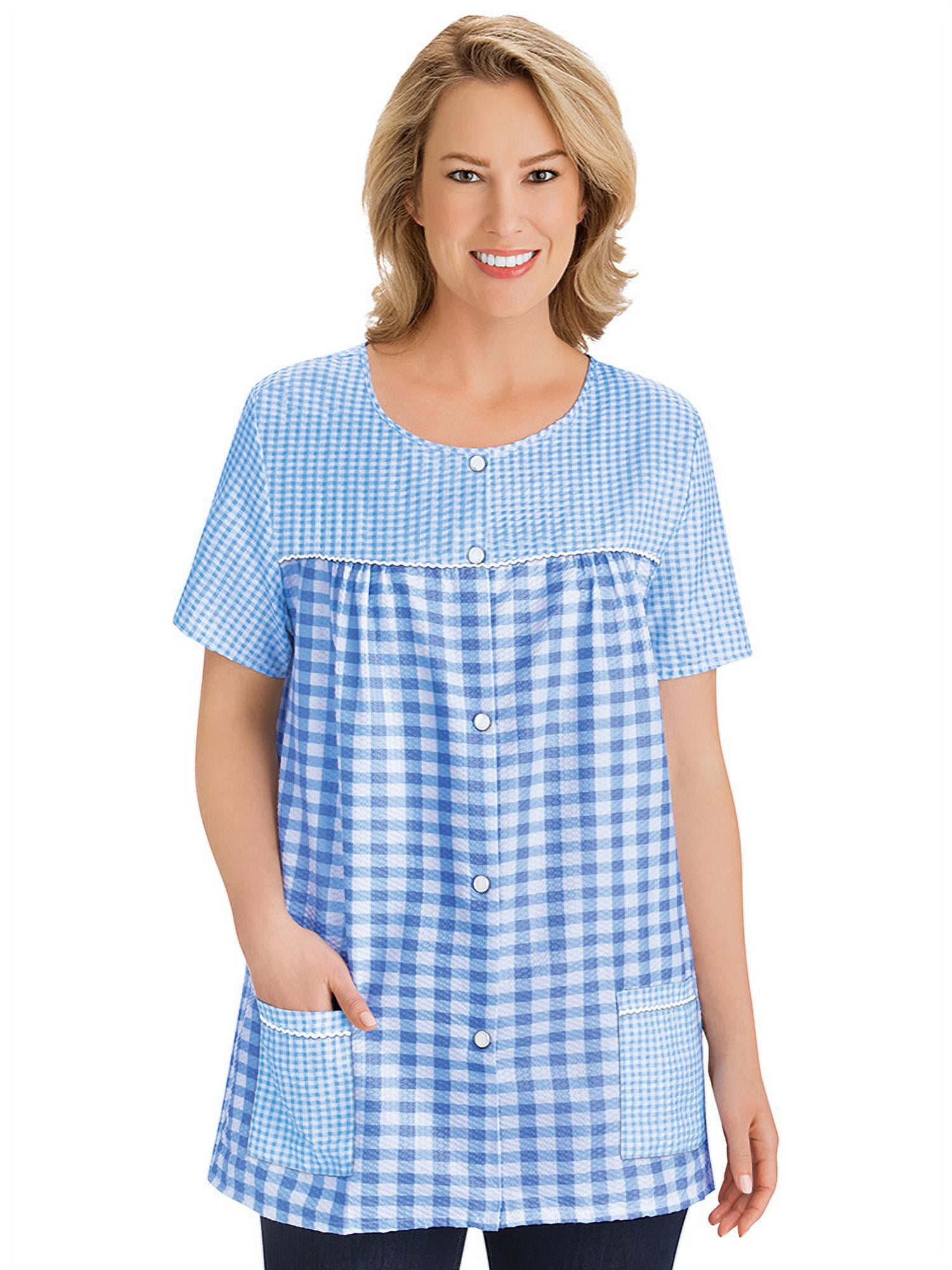 Collections Etc Women's Seersucker Checkered Pattern Snap Front Top ...