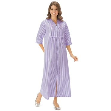 Casual Nights Women's Zip Front Woven House Dress 3/4 Sleeves Housecoat ...