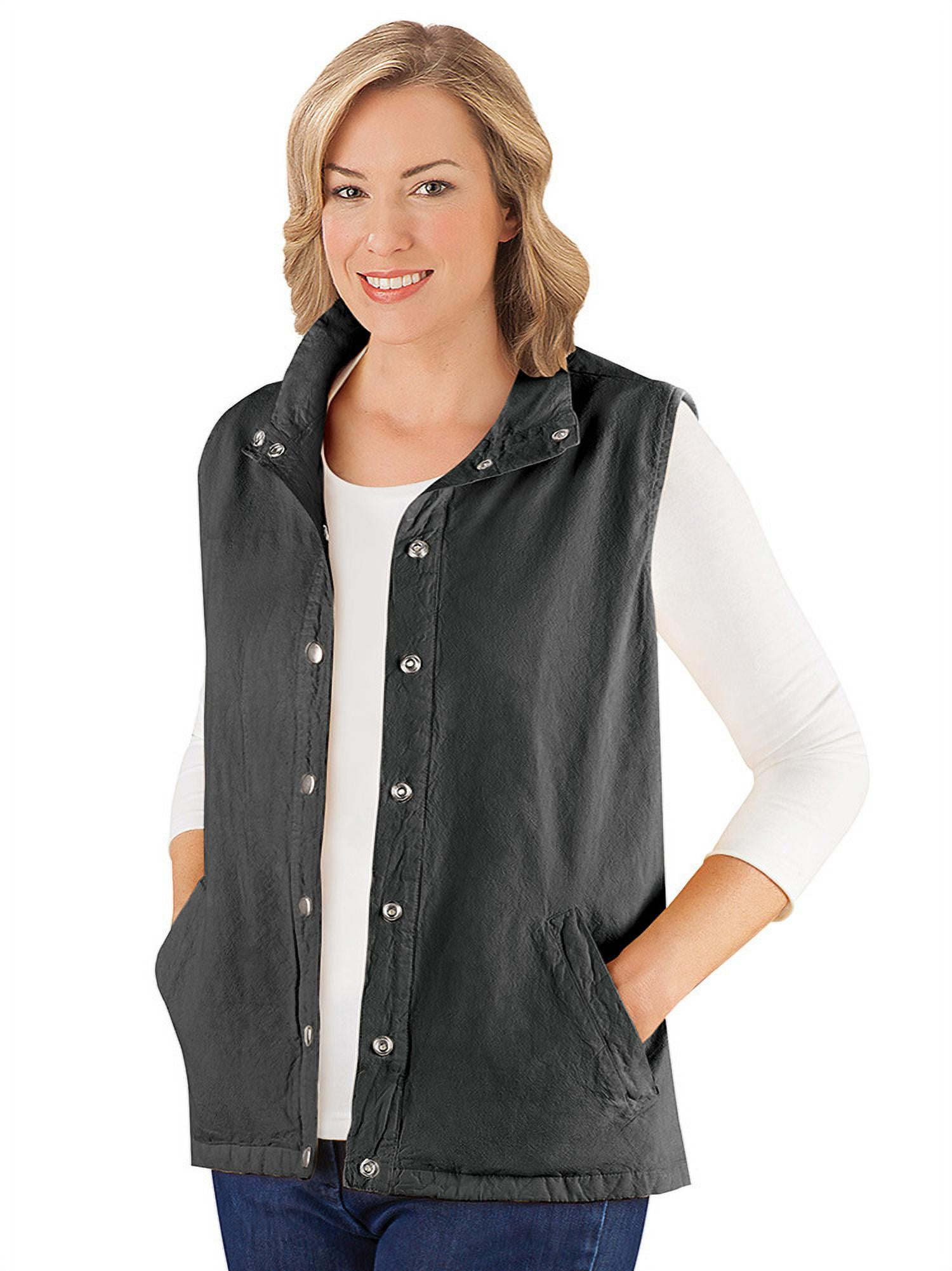 Collections Etc Women's Snap Front and Cinch Back Sleeveless Vest with ...