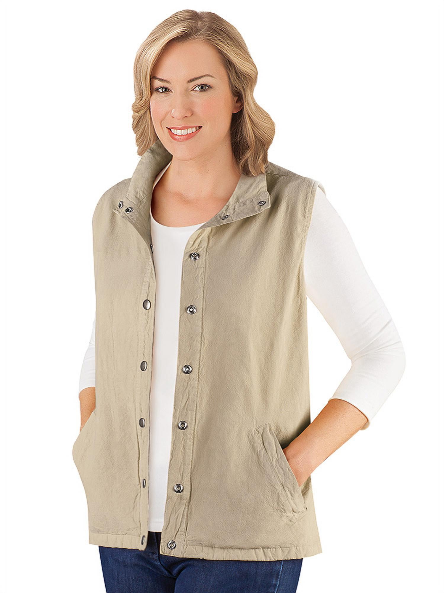 Collections Etc Women's Snap Front and Cinch Back Sleeveless Vest with ...