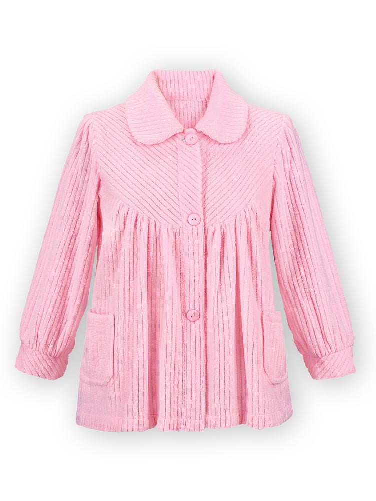 Collections Etc Women's Soft Fleece Full-Button Bed Jacket with Pockets ...