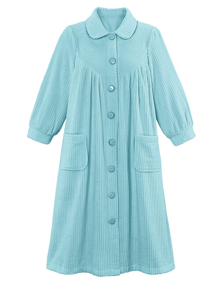 "Collections Etc Women's Soft Plush Bathrobe, Button Front with Pockets ...