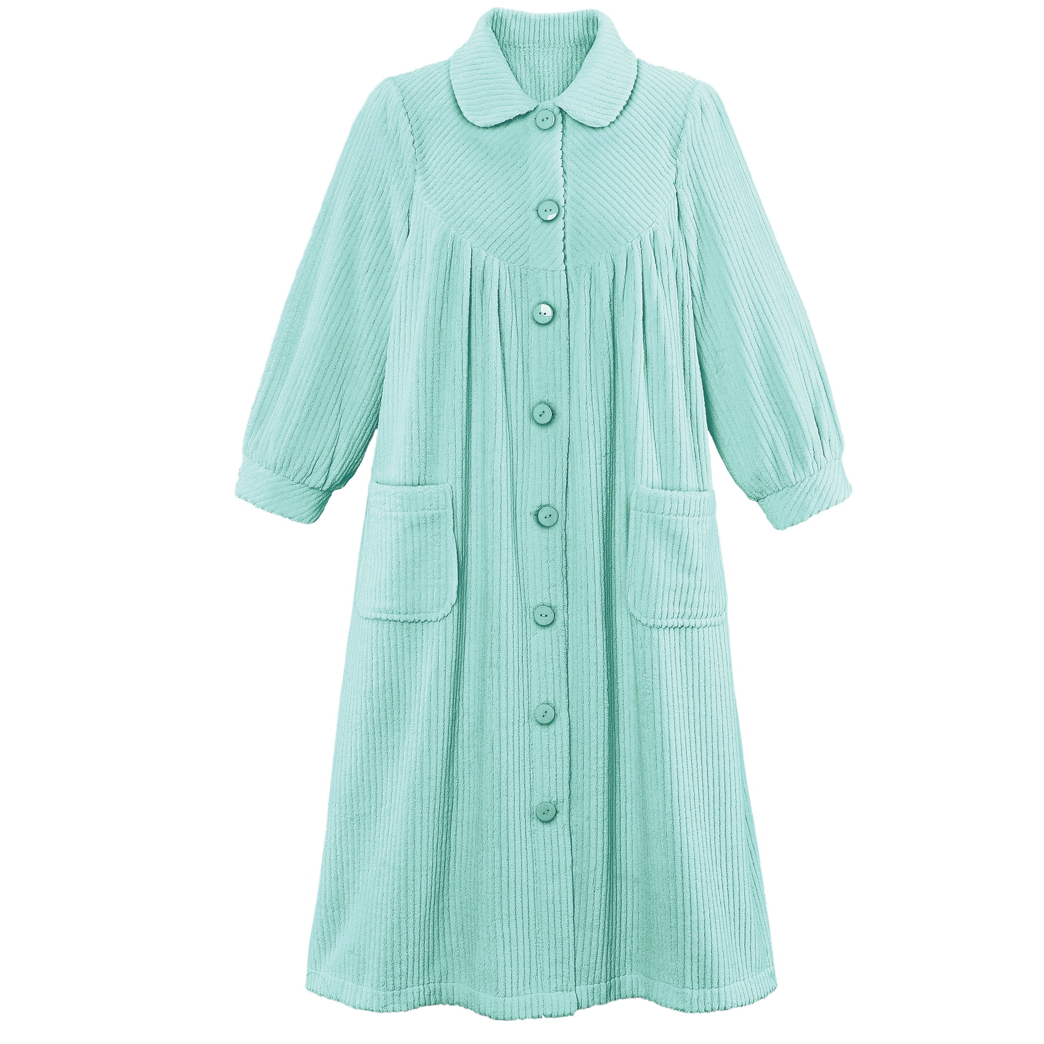 Collections Etc Women's Soft Plush Button Front Robe with Pockets 42"L ...