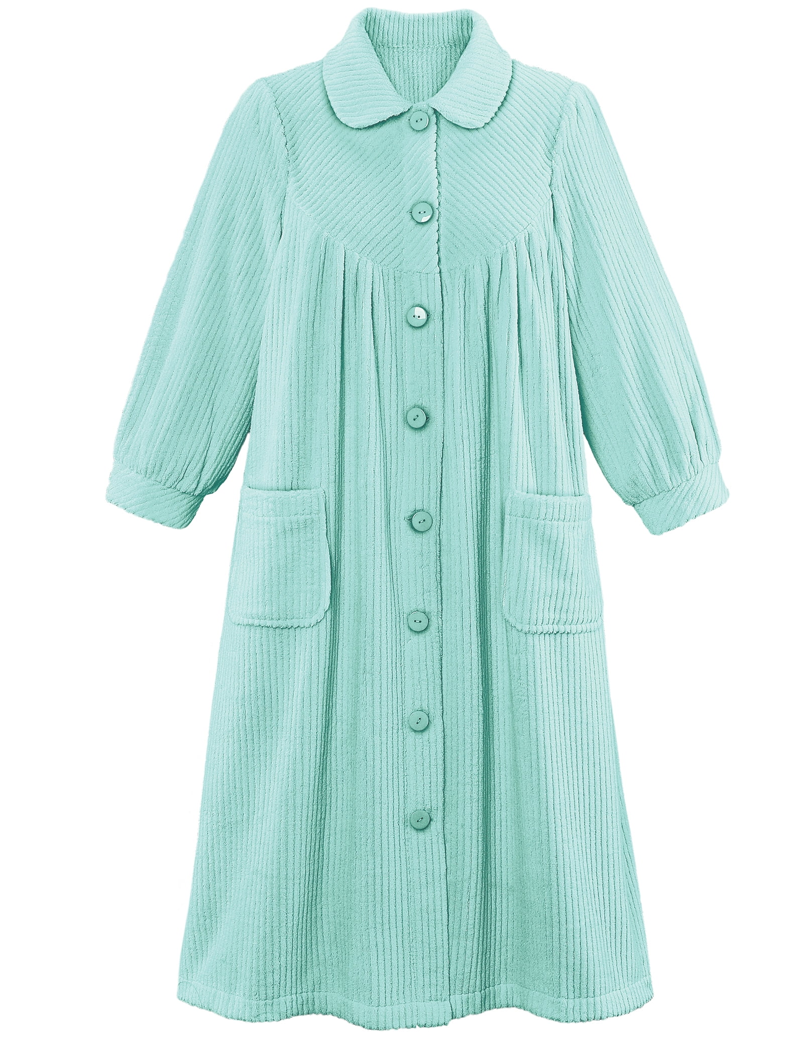Collections Etc Women's Soft Plush Button Front Robe with Pockets 42"L ...