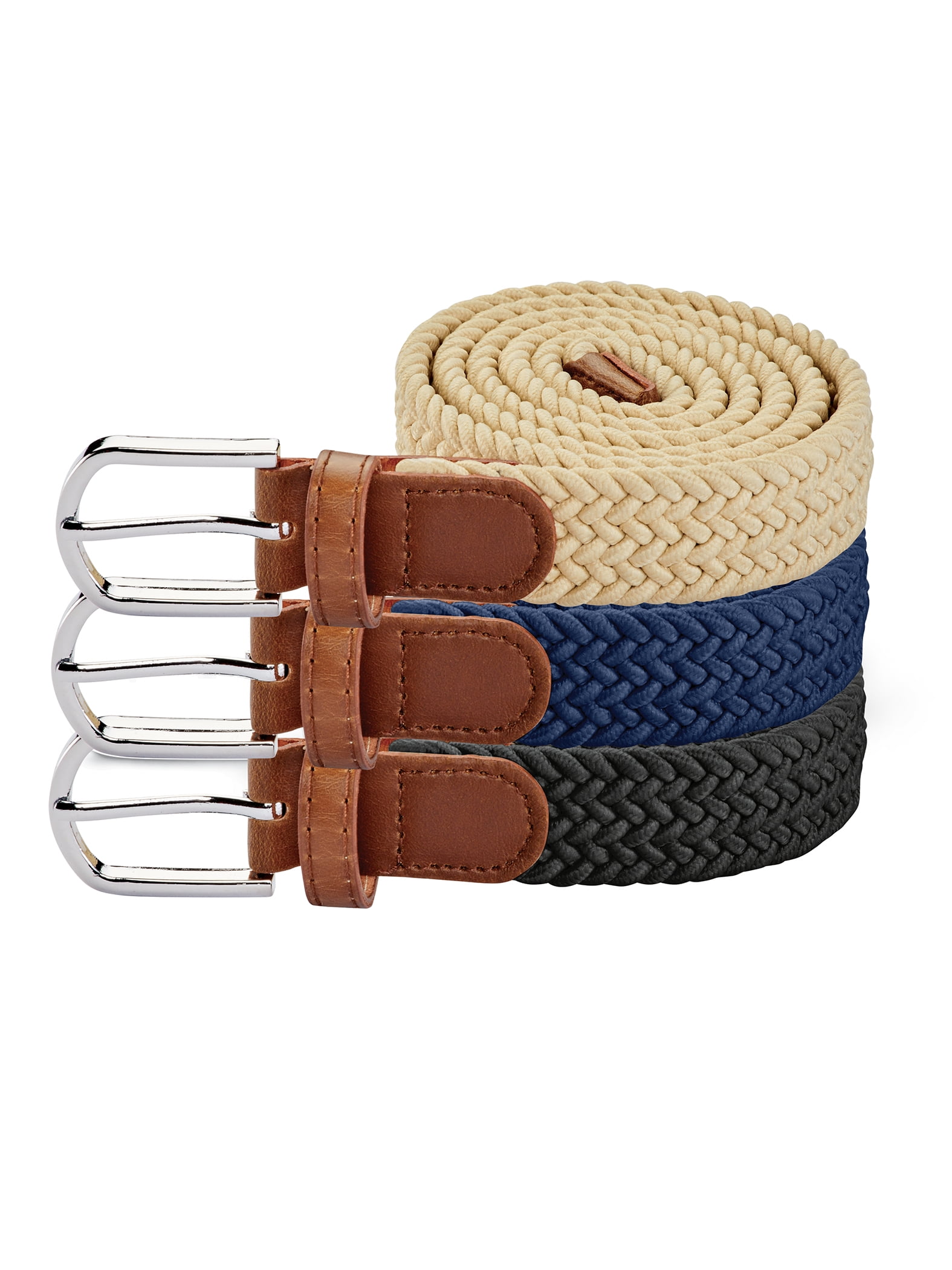 Collections Etc Women's Stylish Braided Stretchy Belts - Set of 3 in ...