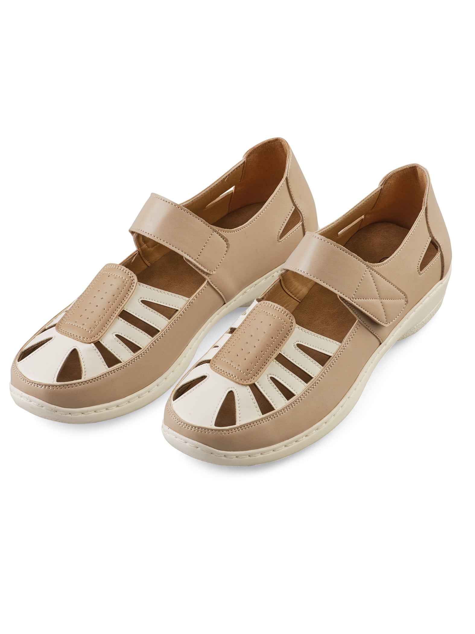 Collections Etc Women's Easy-On Two-Tone Cutout Adjustable Shoes Beige ...