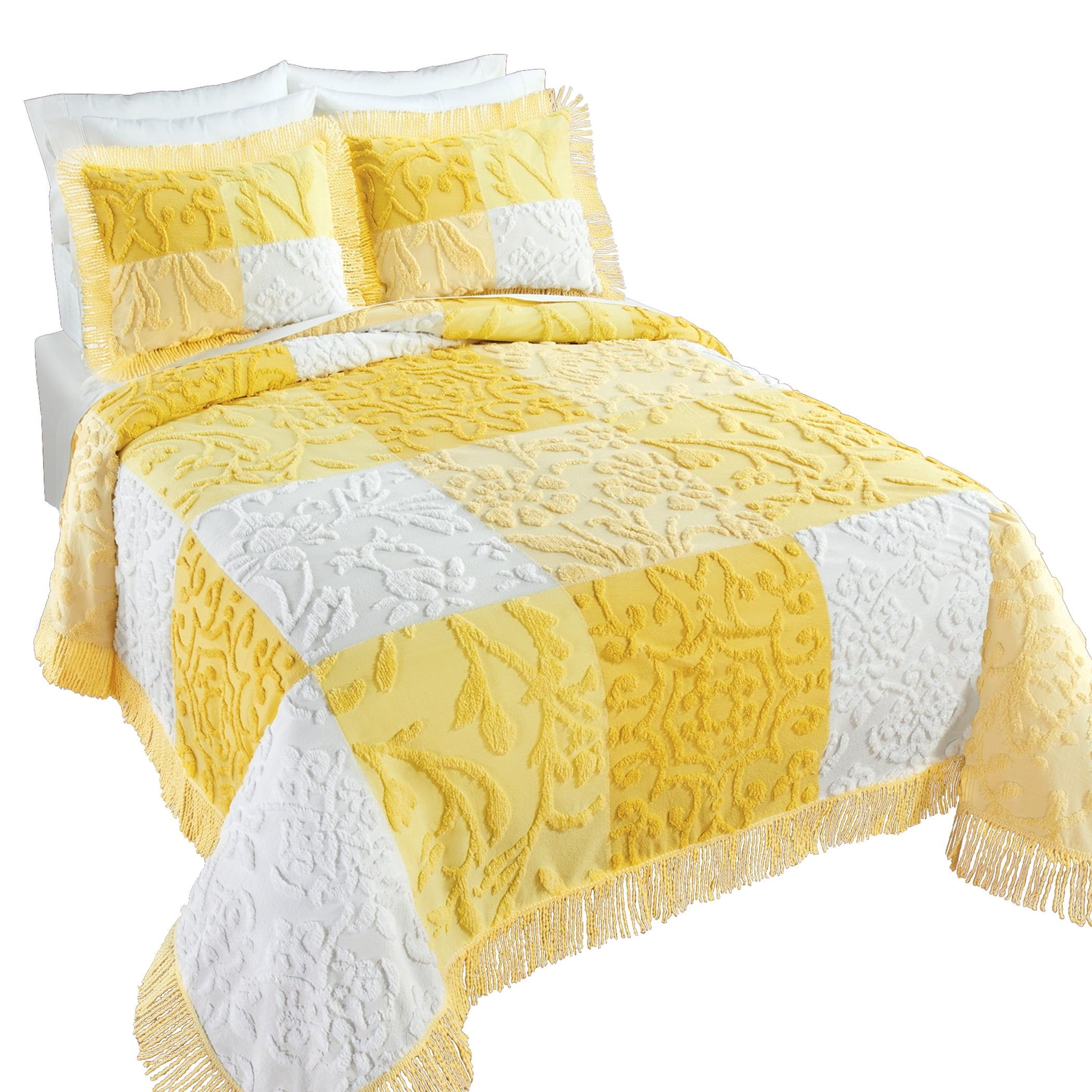 Collections Etc Yellow Patchwork Textured Chenille Bedspread King ...