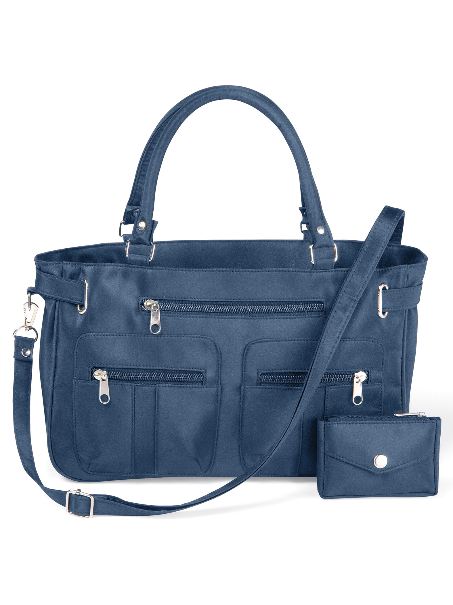 Collections Etc Zippered 6 Pocket Microfiber Handbag Navy - Walmart.com