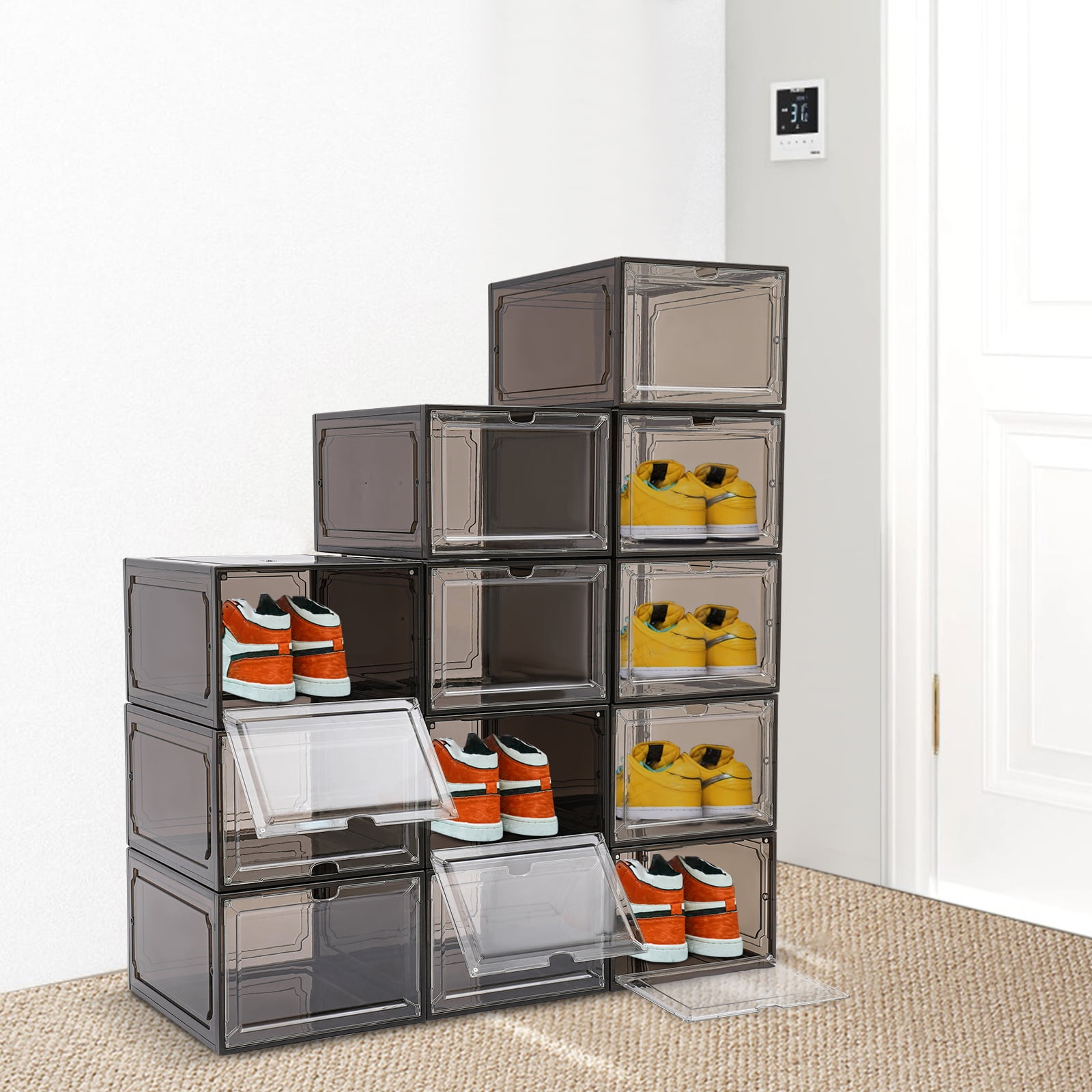 Collector's Shoe Storage - 12 Black-Tinted Acrylic Boxes with Hinged ...