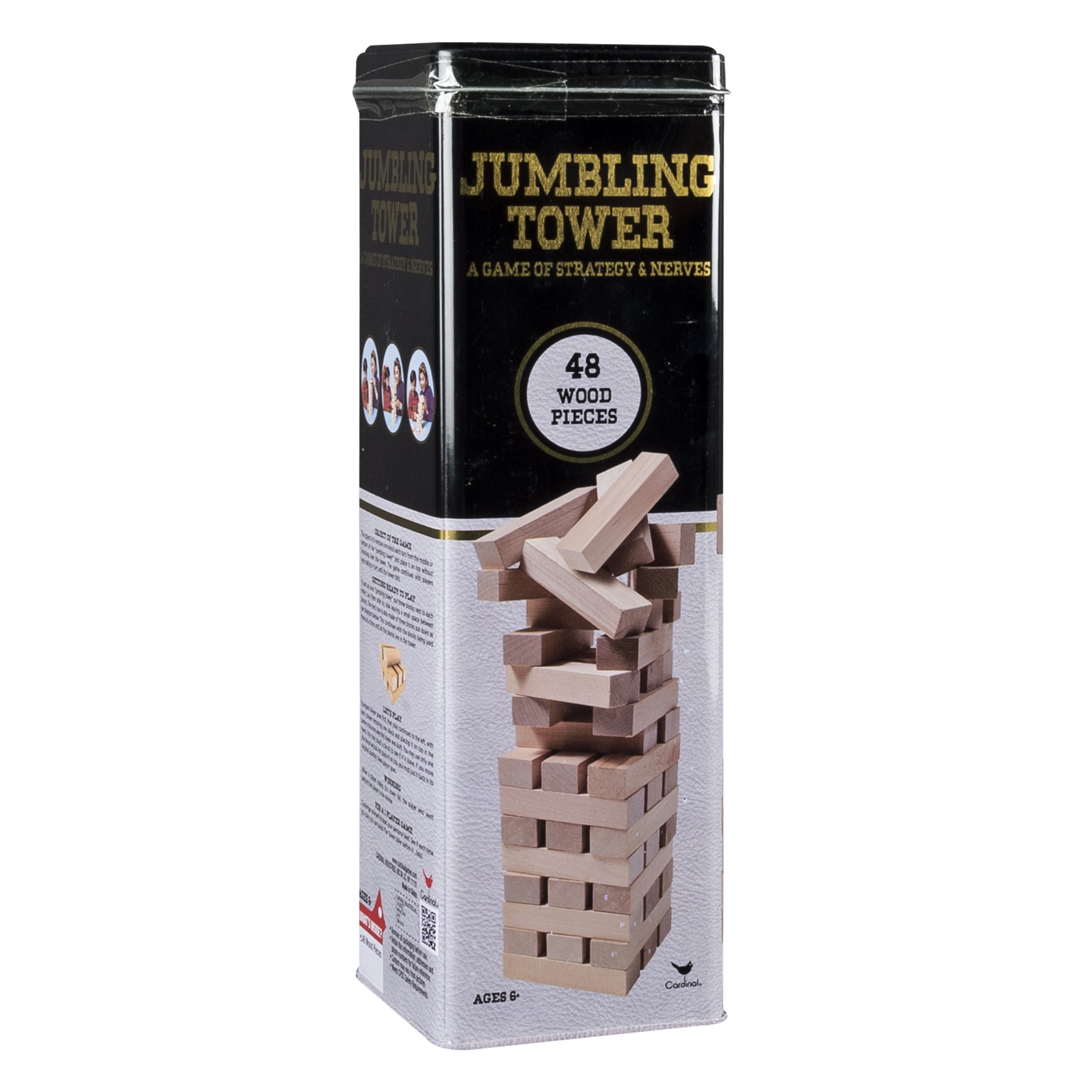 48-Piece Wood Jumbling Tower Game in Tin for Kids and Families ...