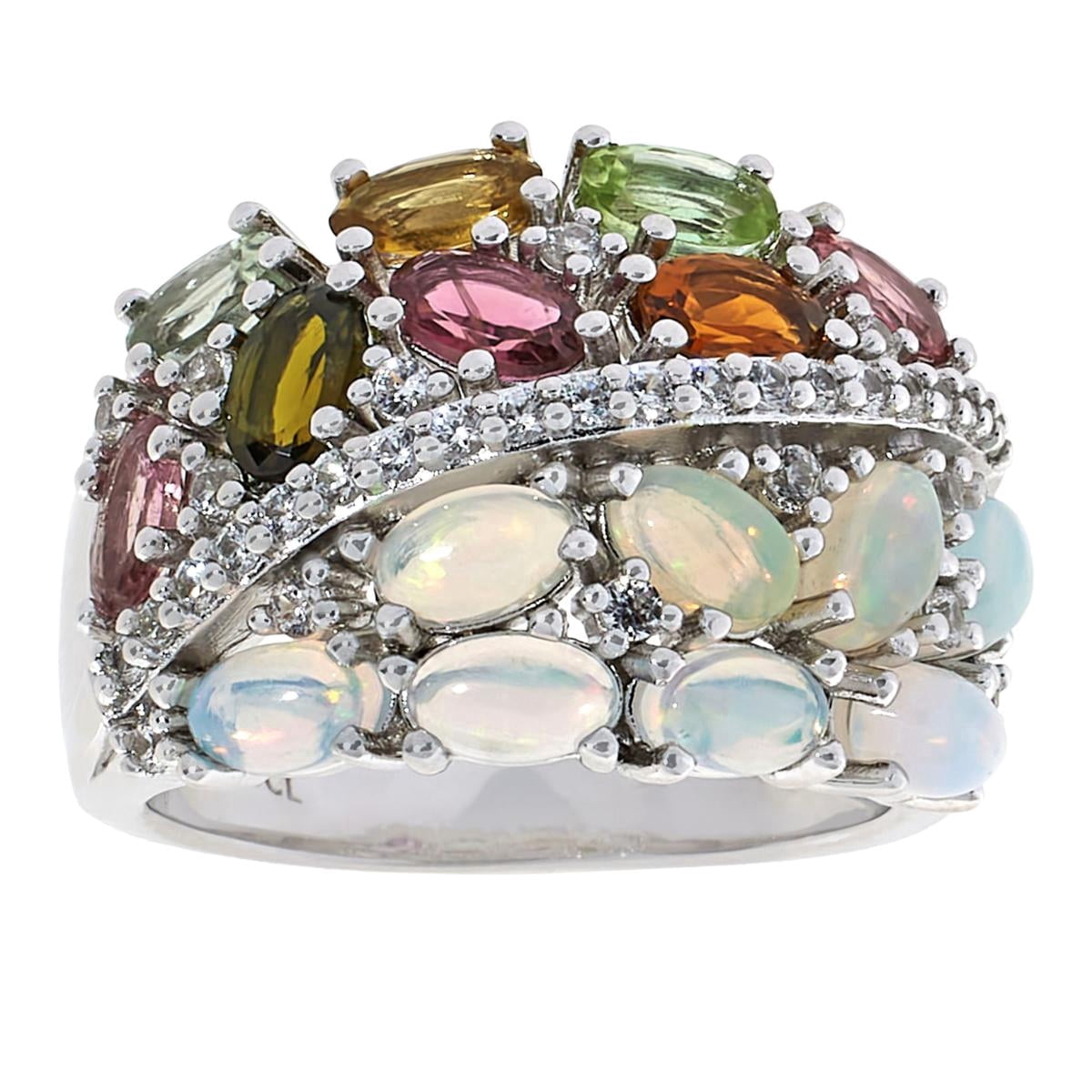 Colleen Lopez Sterling Silver Ethiopian Opal & Tourmaline Wide Band ...