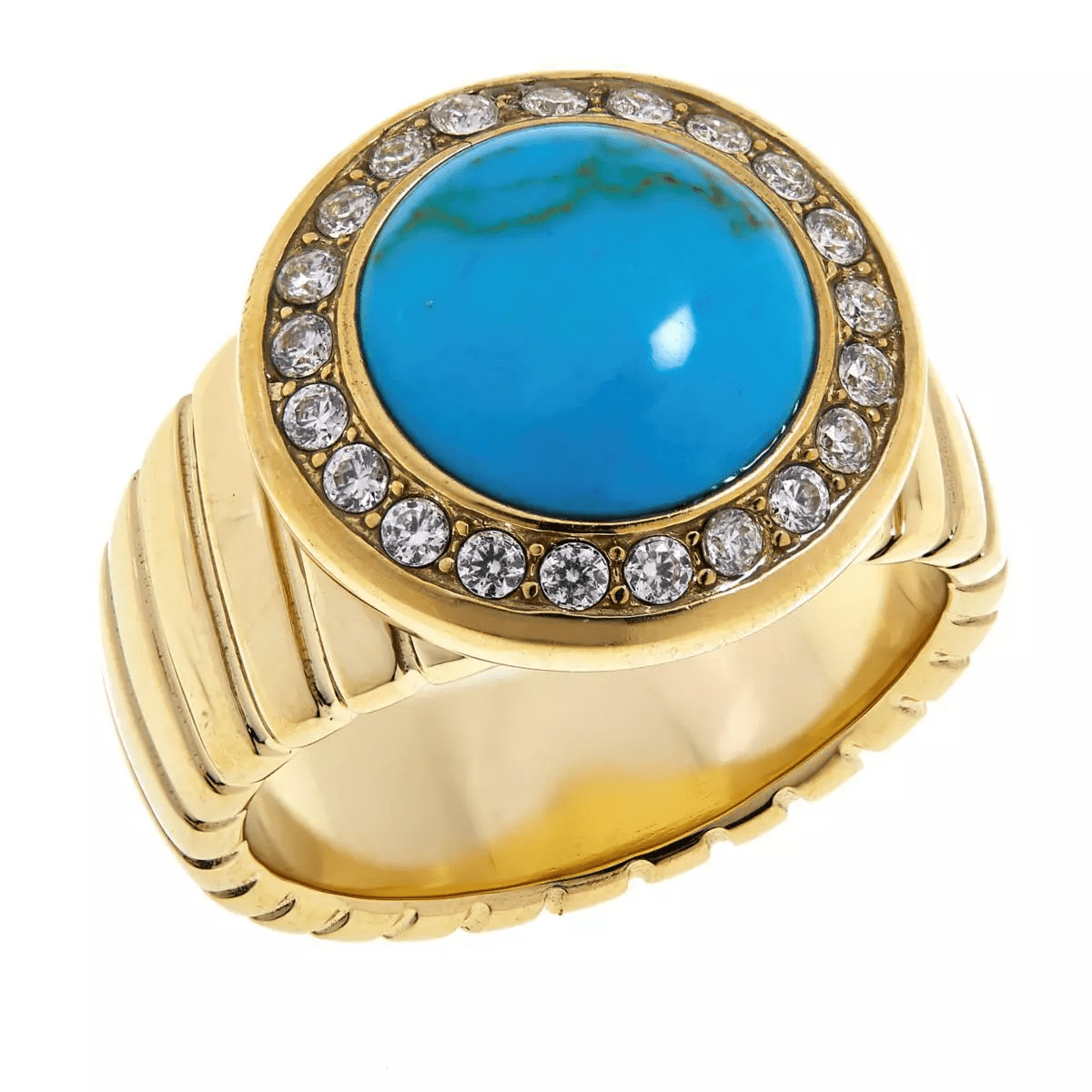 Colleen Lopez Turquoise Cabochon & White Topaz Halo Goldtone Ring Size ...