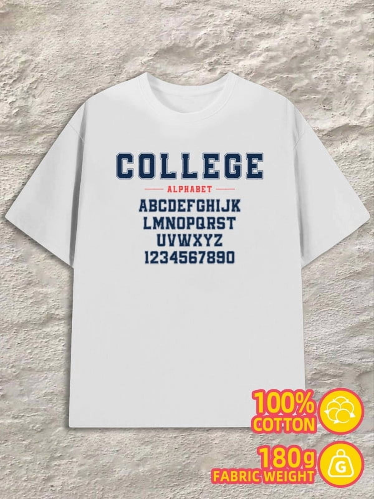 College Alphabet men's white 180G 100% Cotton New spring and fall ...