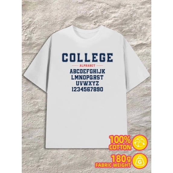 College Alphabet men's white 180G 100% Cotton New spring and fall ...