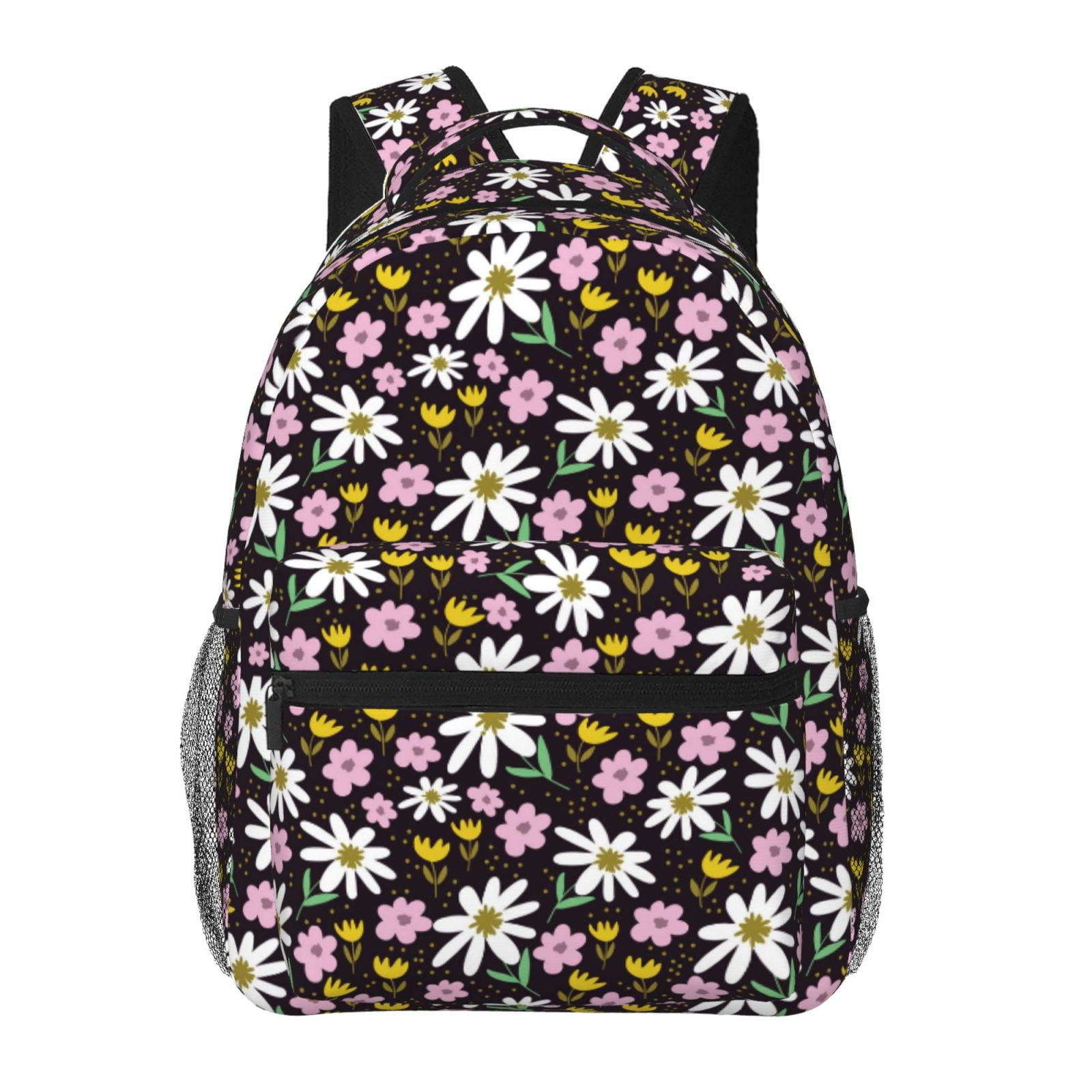 College Backpack for School - Starry Sky Black Daisies Flowers Casual ...