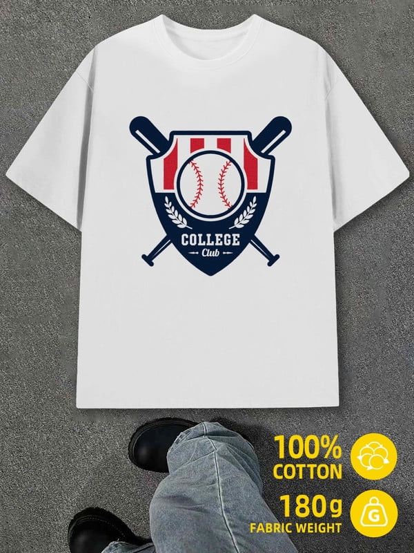 College Baseball T-Shirt mens white 180G 100% Cotton Spring and summer ...