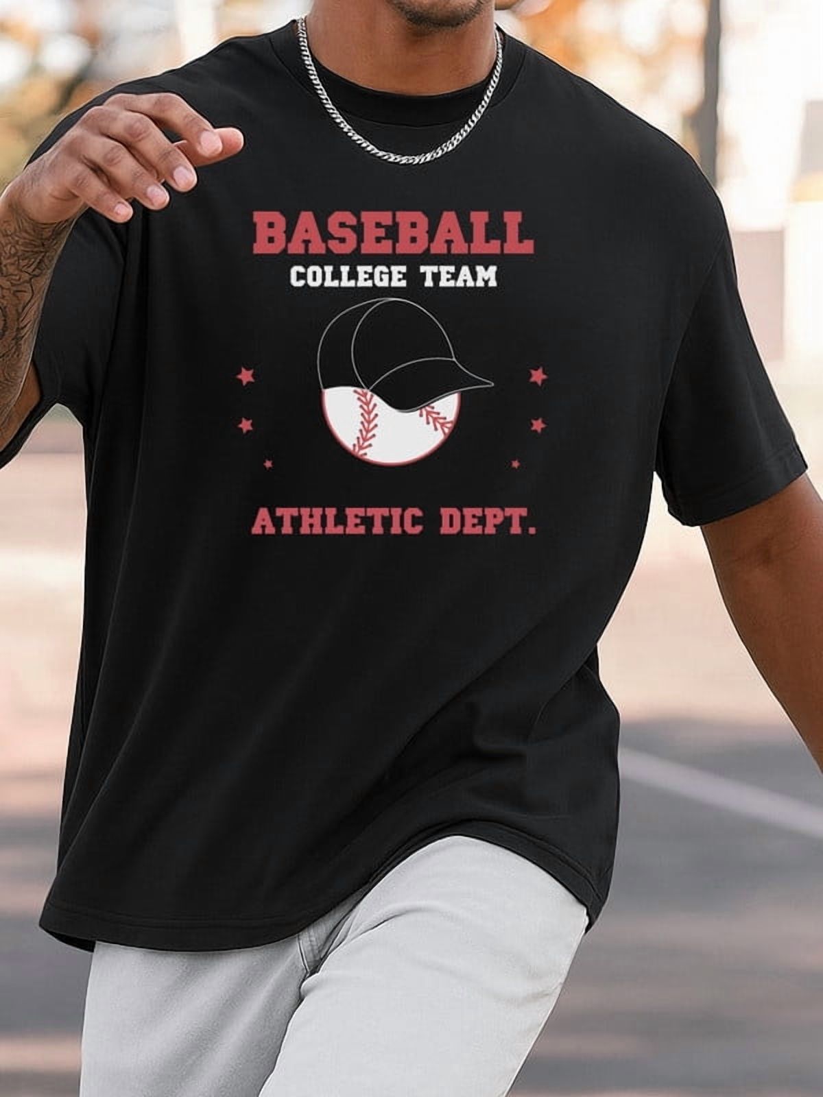 College Baseball Tee men's Exercise 180G 100% Cotton black Dumbbell ...