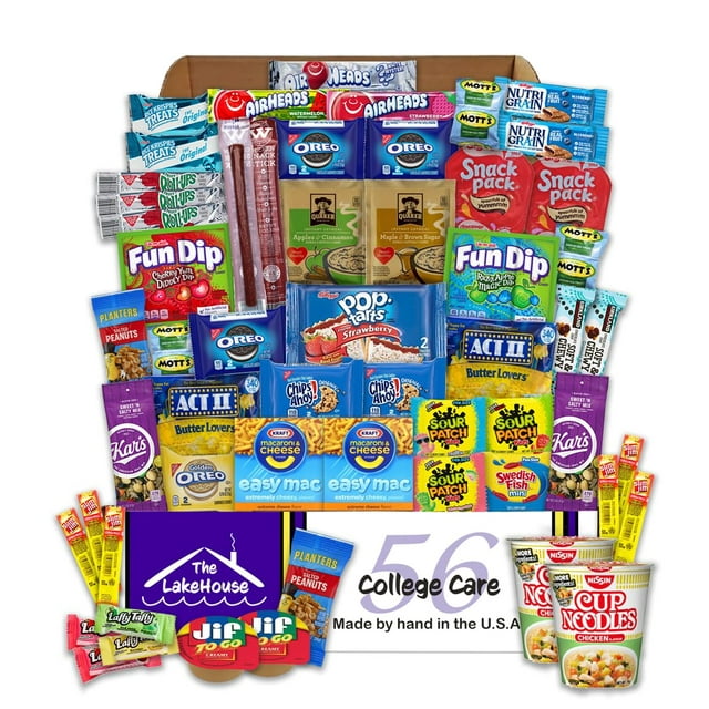 College Care Package for Guys Girls - 56 Count Snack Box Variety Pack ...