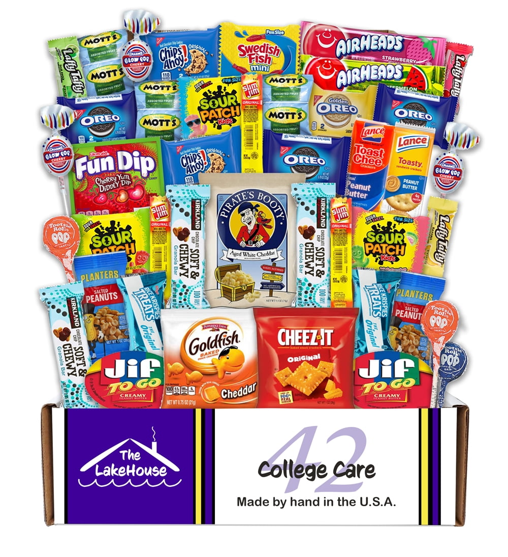 College Care Package Snack Box - 42 Count - Snack Packs for Boys Girls ...
