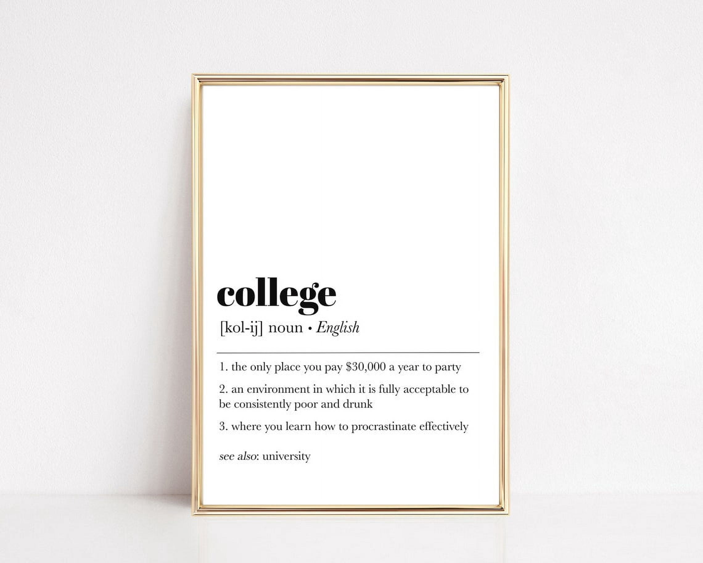 College Definition Print Funny Dorm Decor College Student Gift ...