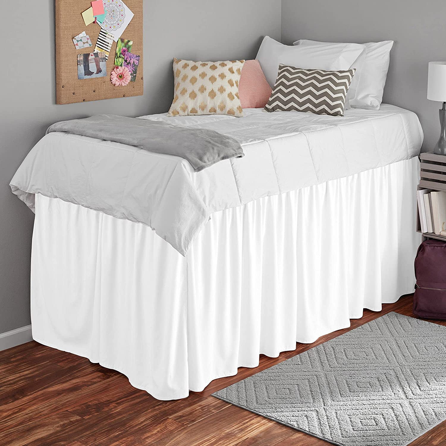 "College Dorm Twin XL Ruffled Bed Skirt - White, 32"" Drop | Bedding ...
