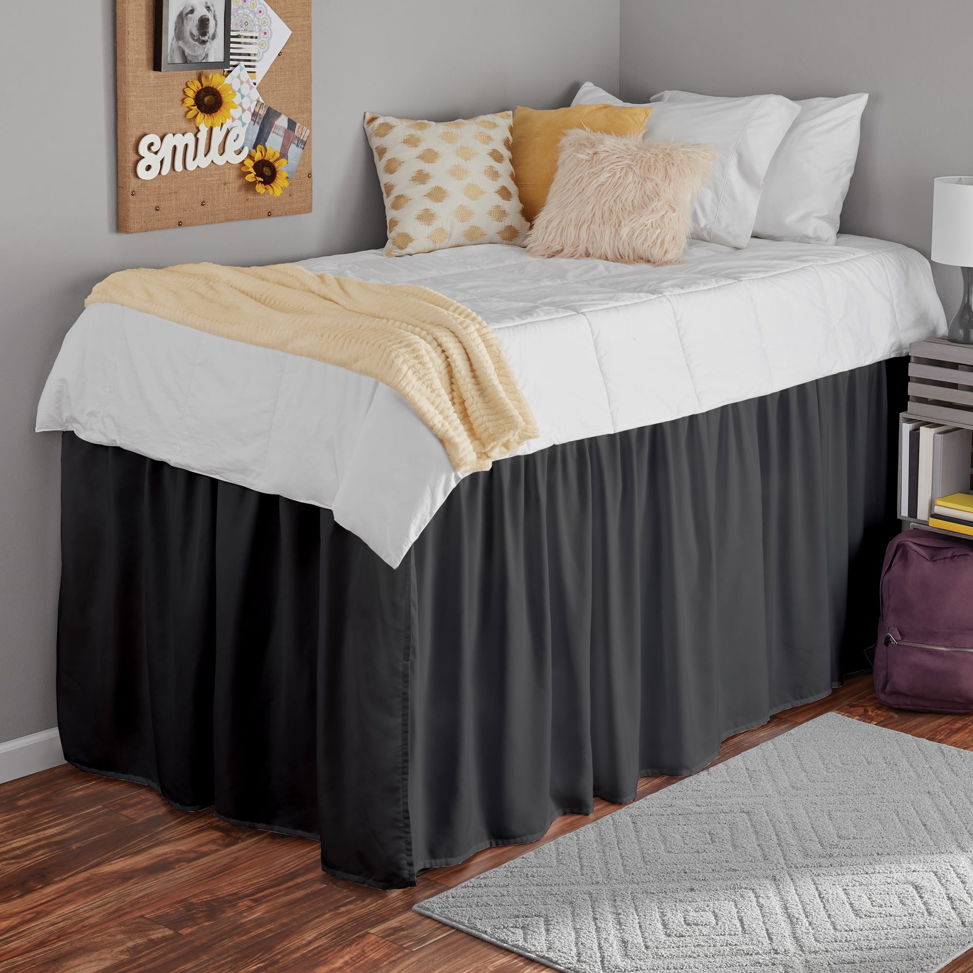College Dorm Dust Ruffled Bed Skirt-Extra Long Extended Dorm Room Bed ...