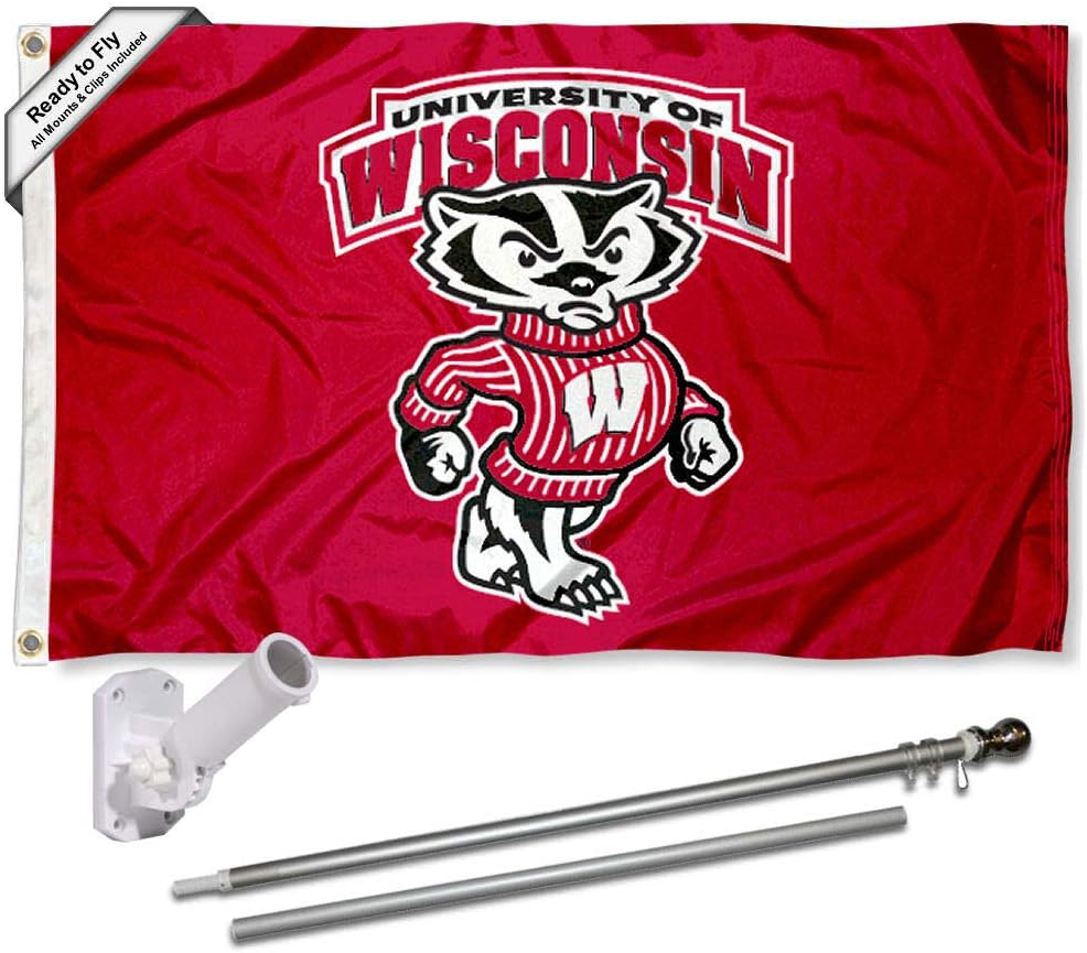 College Flags & Banners Co. Wisconsin Badgers Bucky Flag with Pole and ...