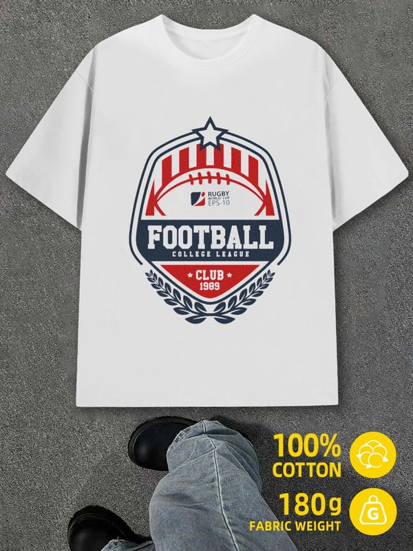 College Football Club for men white 180G 100% Cotton Everyday and ...