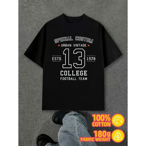 College Football Team men's black 180G 100% Cotton fun and playful,cool ...