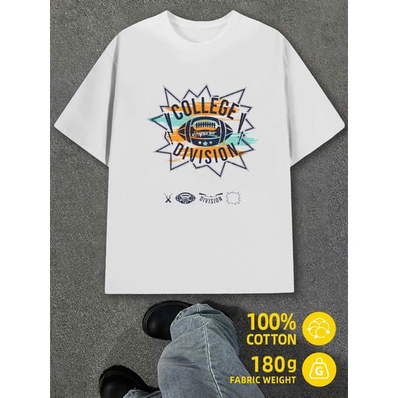 College Football Tee men's white 180G 100% Cotton All-season fitness top,stylish athletic look ...