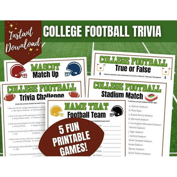 College Football Trivia Games Bundle Tailgate Party Printables Fun ...