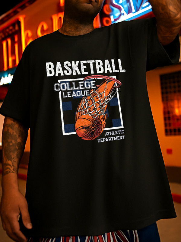 College Hoops Tee men's Exercise 180G 100% Cotton black Dumbbell ...