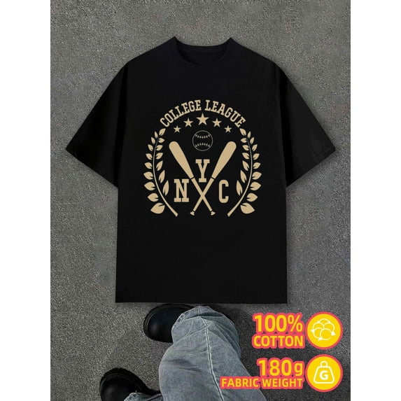 College League NY mens black 180G 100% Cotton Unique designs, summer ...