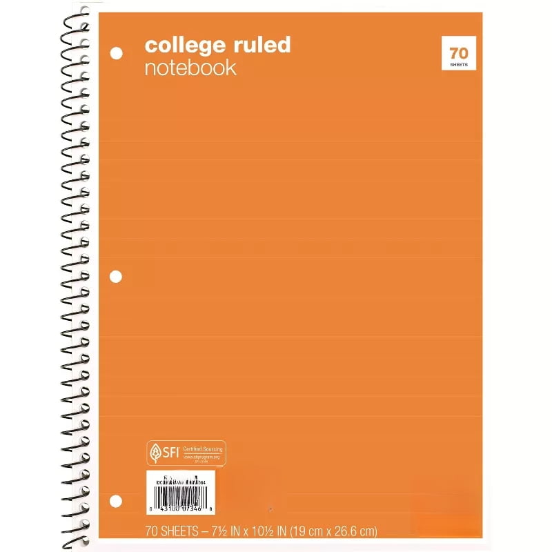 College Ruled 1 Subject Flexible Paperboard Cover Spiral Notebook - ub ...
