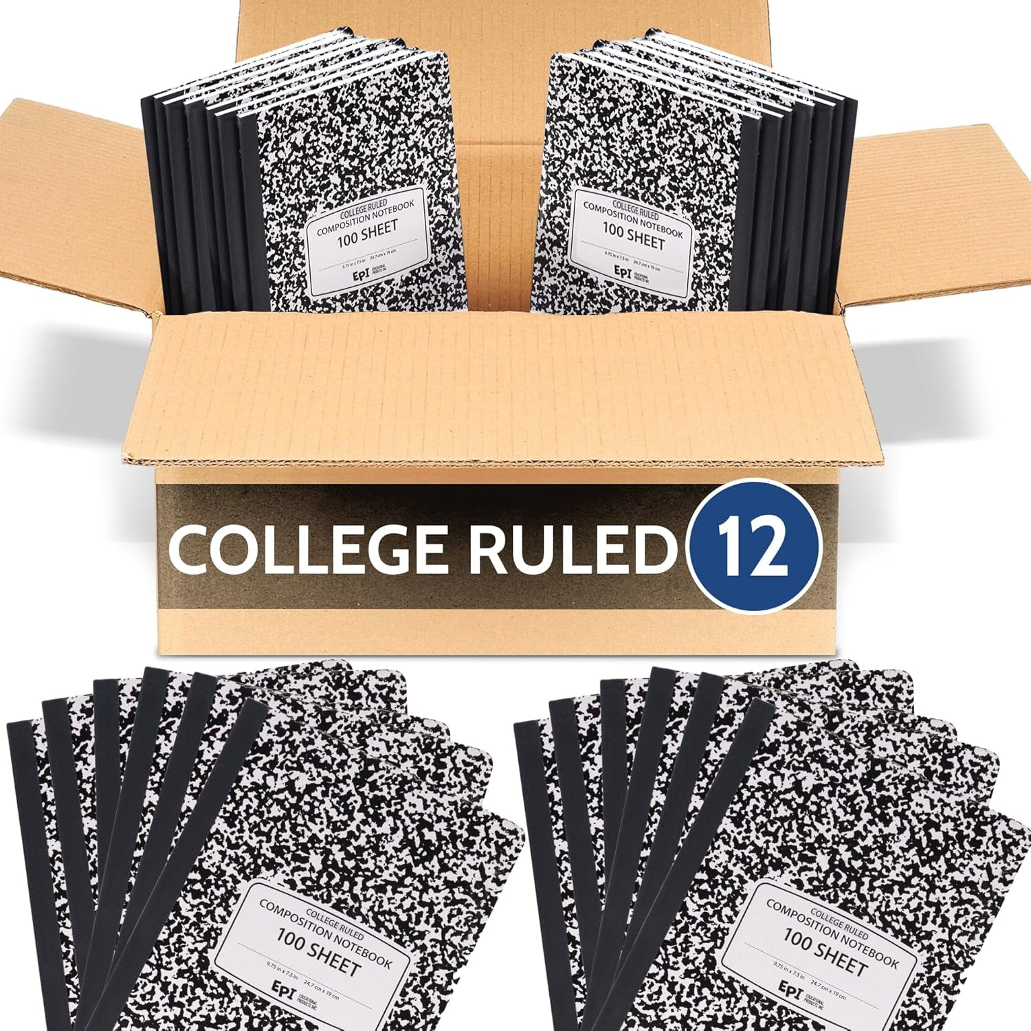 College Ruled Composition book, 100 Sheet (200 pages), 12-Pack, Hard ...